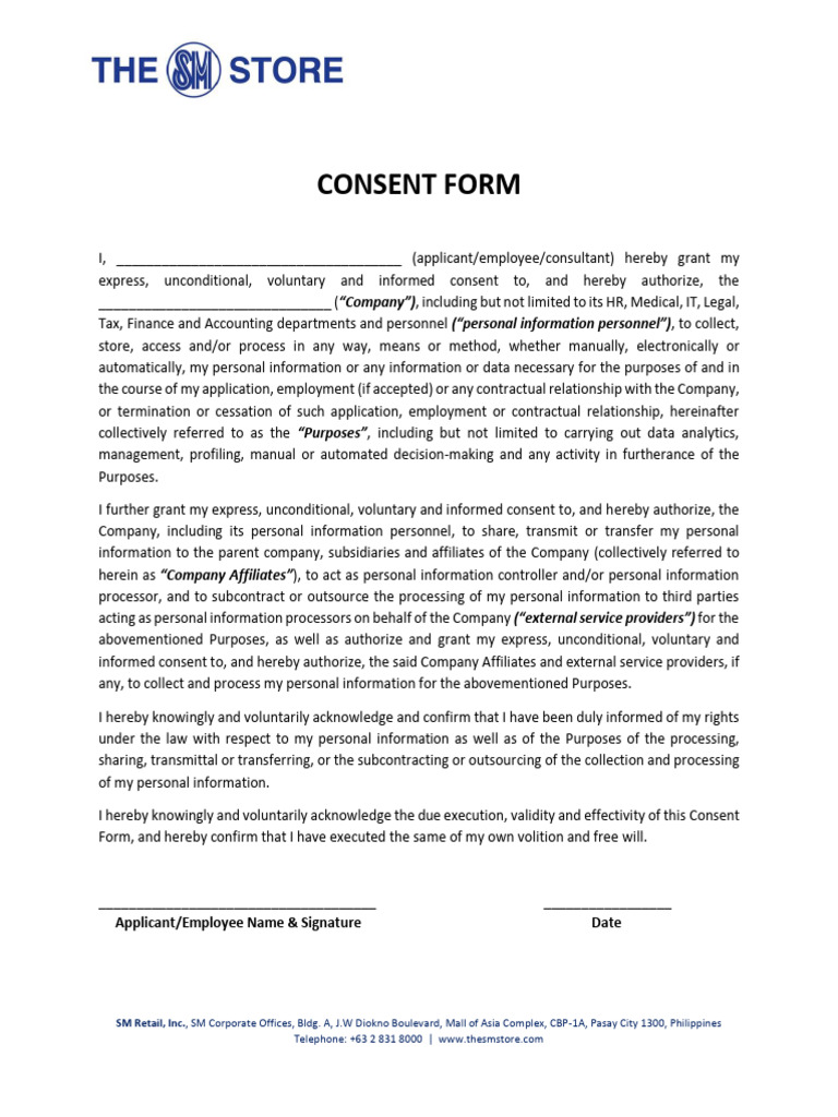 SM Consent Form For Applicants | PDF | Consent | Informed Consent