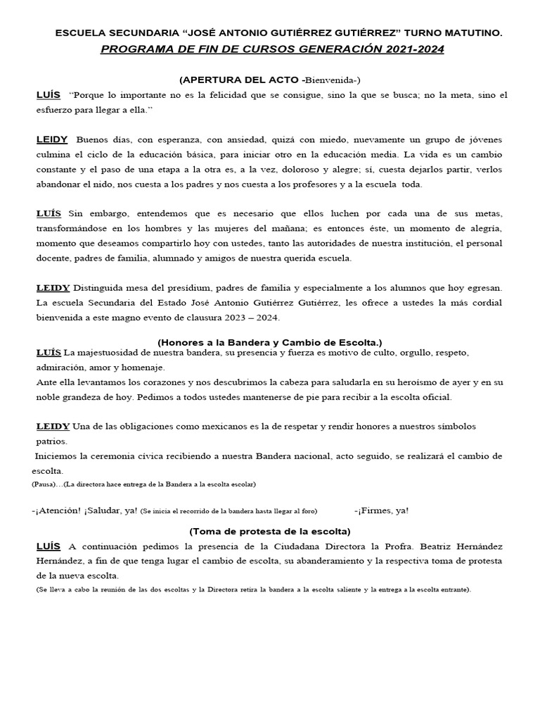 Ceremonia Fin de Curso JJGG Teopisca | PDF | Escuelas