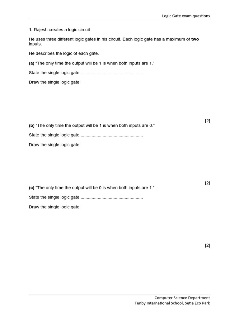 Logic gate exam questions | PDF | Logic Gate | Digital Electronics