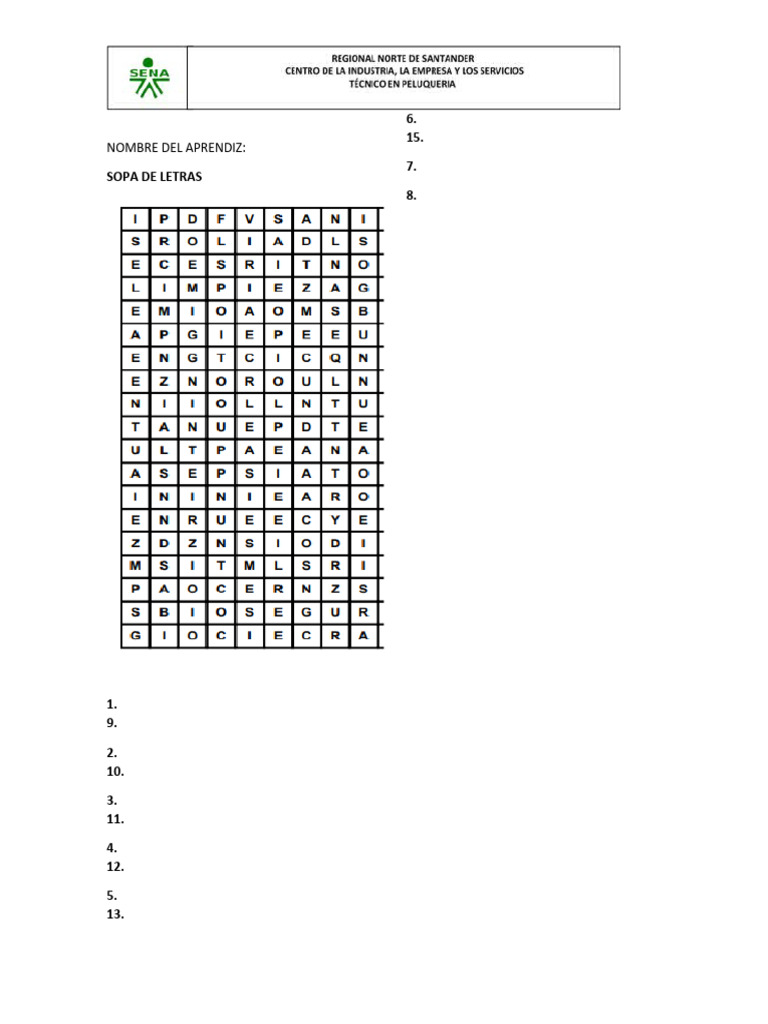 Sopa De Letras Peluquería Pdf