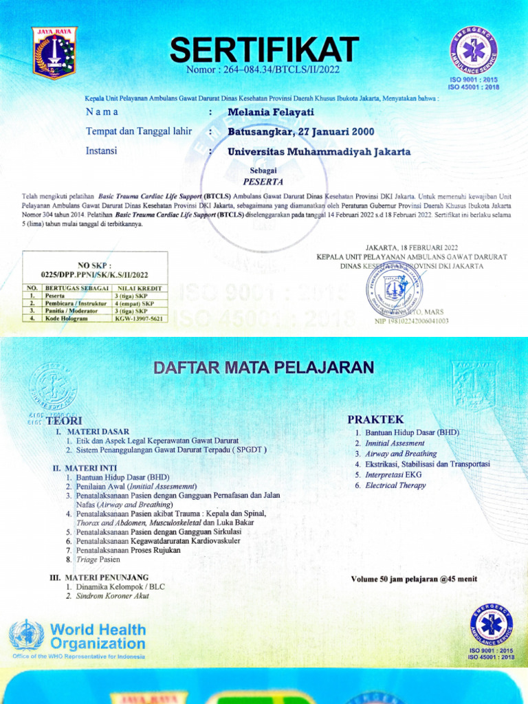 Sertifikat BTCLS | PDF