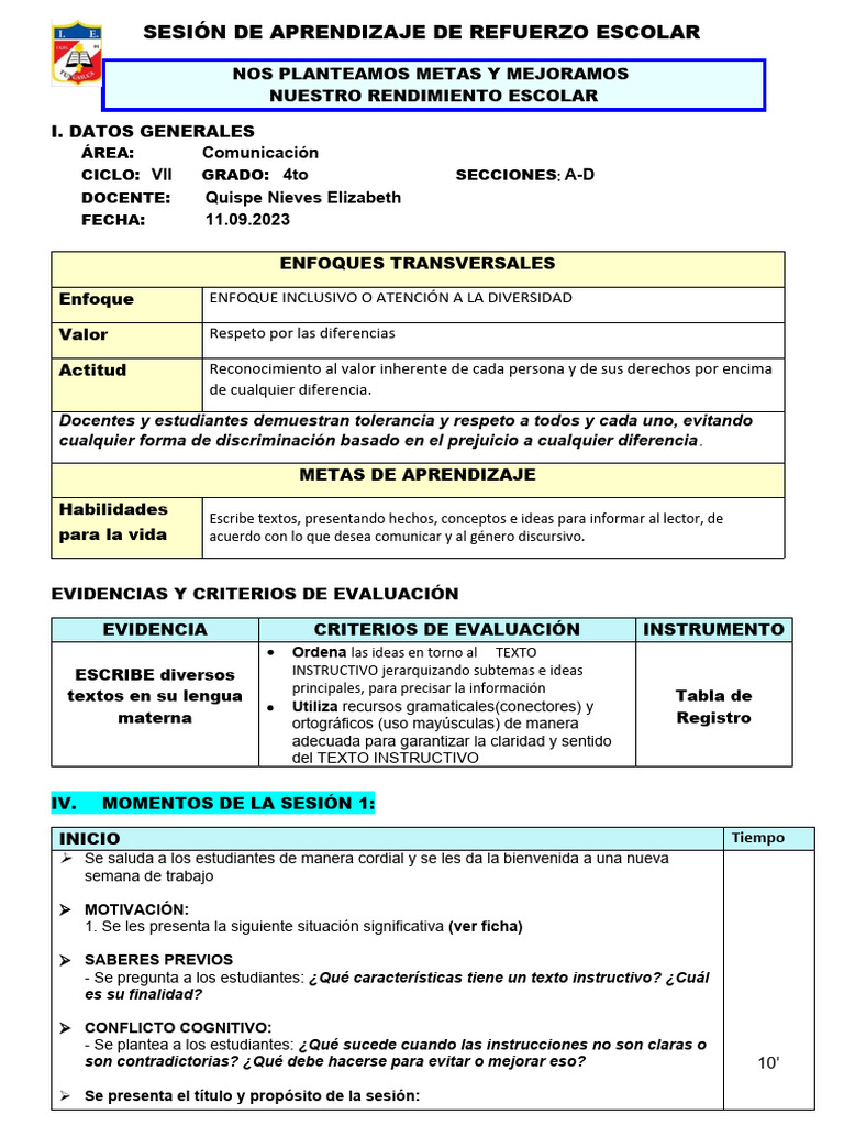 Sesión de Refuerzo Semana 06 | PDF | Aprendizaje | Evaluación