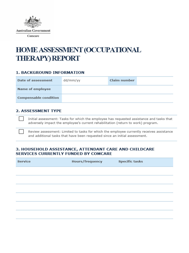 Home Assessment by Ot Report Template | PDF | Employment | Child Care