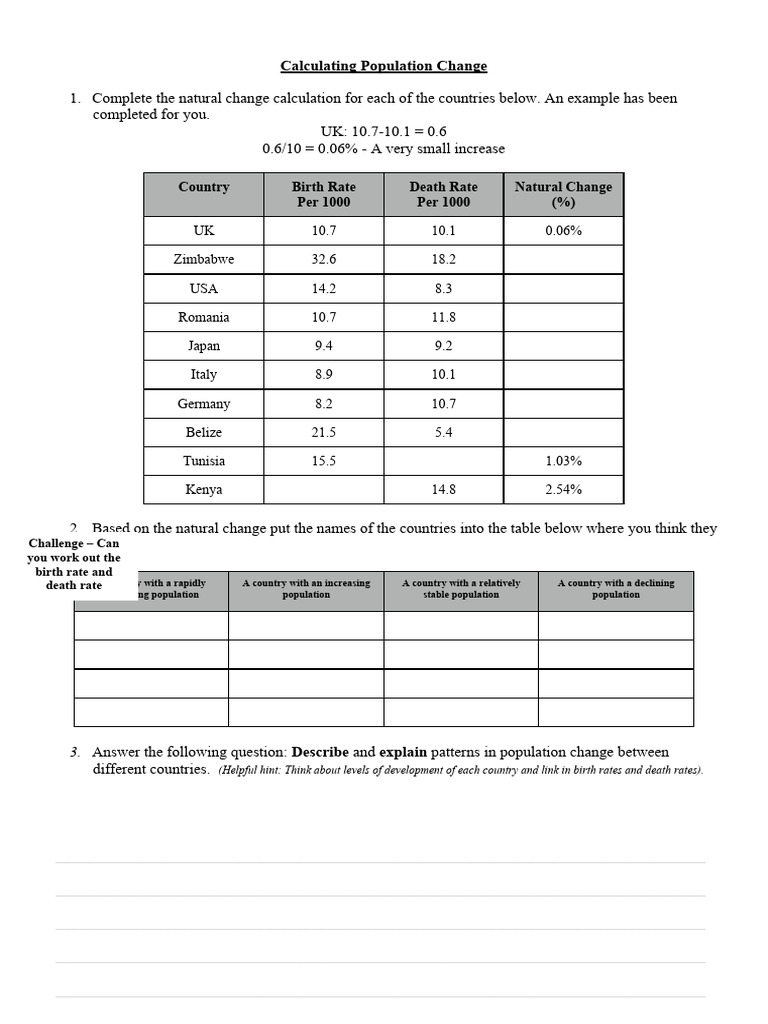L2---Calculating-population-change-hwk-sheet | PDF | Rates