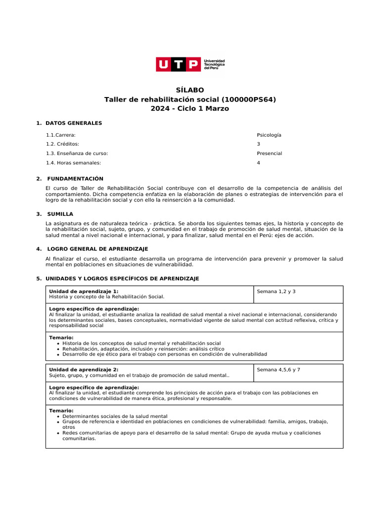 TALLERDEREHABILITACIONSOCIAL Undefined | PDF | Salud mental | Aprendizaje