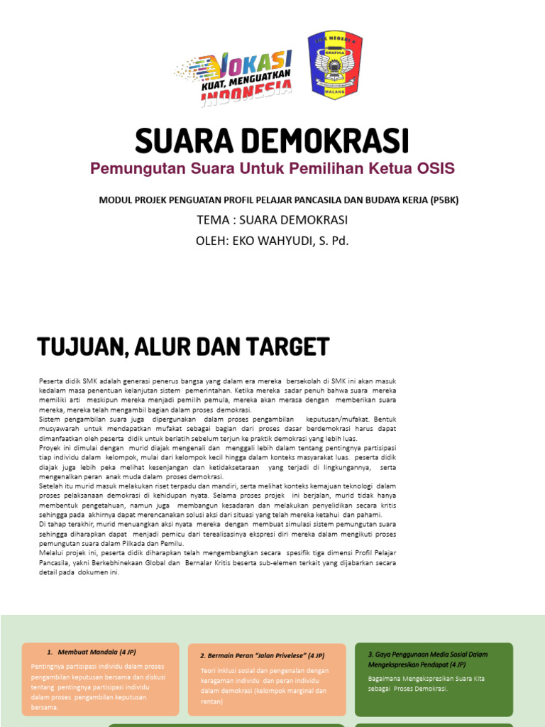Modul Projek - SUARA DEMOKRASI-Pemungutan Suara Untuk Pemilihan Ketua OSIS - Fase E | PDF