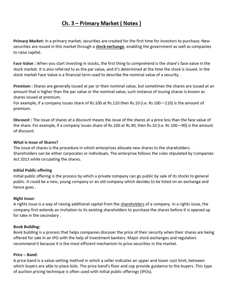 Primary Market Notes | PDF | Stocks | Initial Public Offering