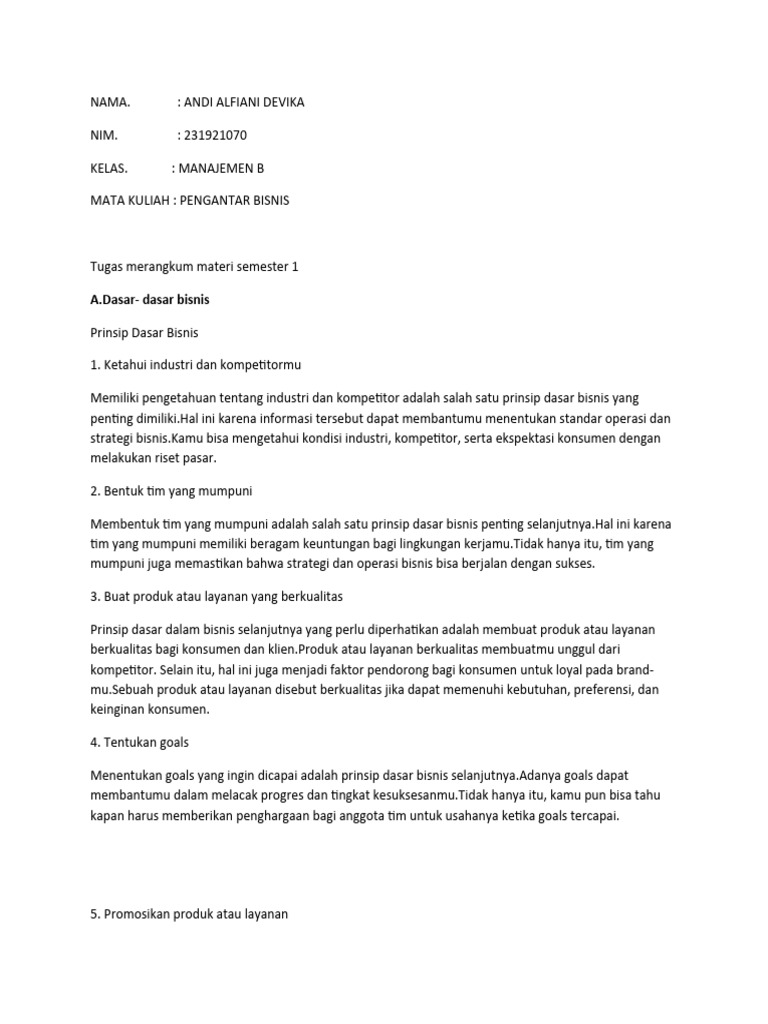 Tugas Andi Alfiani Devika (231921070) | PDF | Bisnis