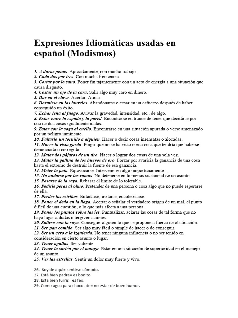 Expresiones o Modismos en Español Nivel Avanzado | PDF