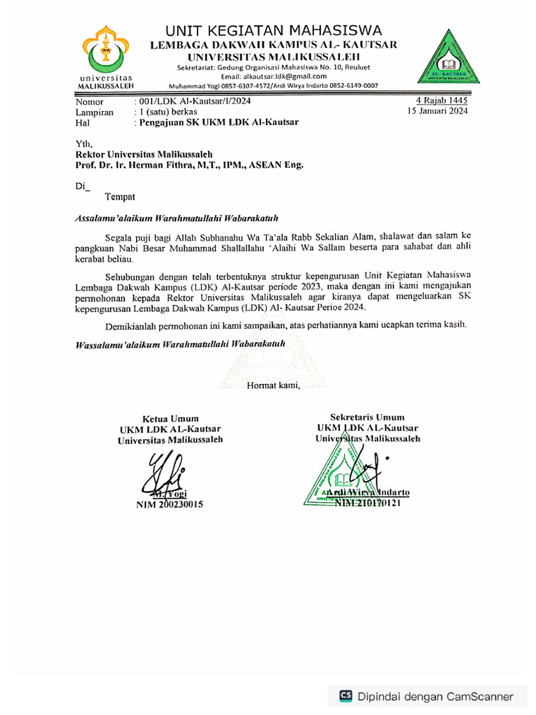 (FIXED) Pengajuan SK UKM LDK Al-Kautsar Periode 2024 | PDF