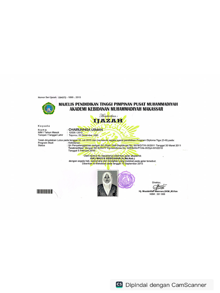 Ijazah d3 Chairunnisa Usman | PDF