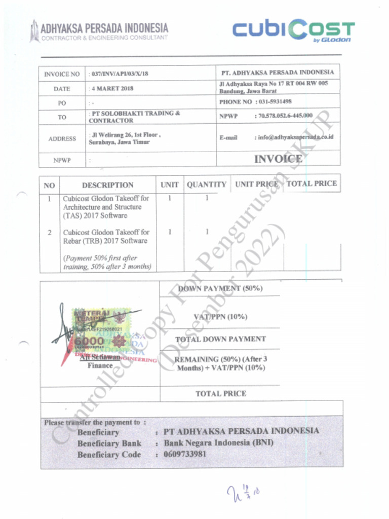 Bukti Pembelian 2 Unit Cubicost Glodon Takeoff | PDF