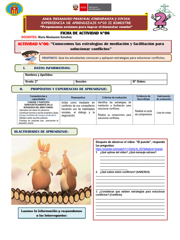Dpcc2°-Ficha Aa-N°06-Iib | PDF | Las emociones | Aprendizaje