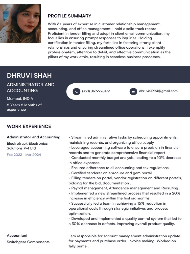 Dhruvi Shah CV 2024 | PDF | Accounting | Business Economics
