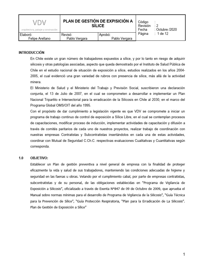 Plan de gestion de exposicion a Silice | PDF