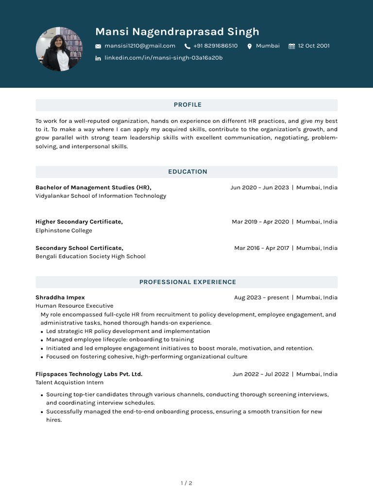 Mansi-Nagendraprasad-Singh - CV | PDF | Human Resources | Social Psychology