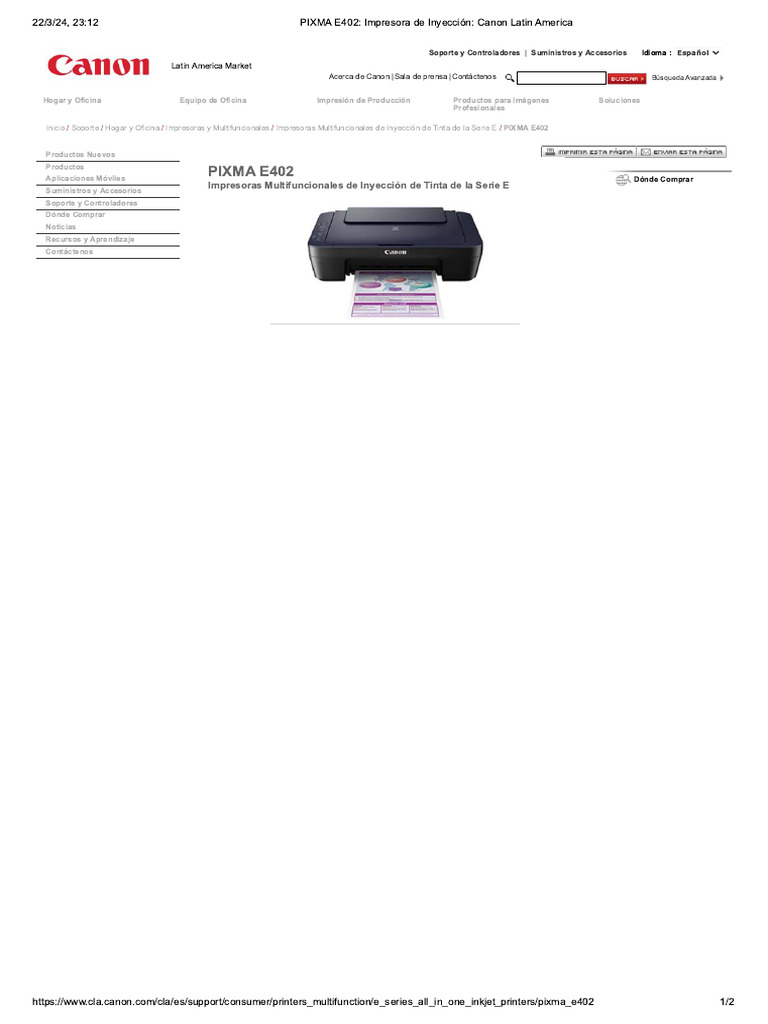 PIXMA E402 - Impresora de Inyección - Canon Latin America | PDF