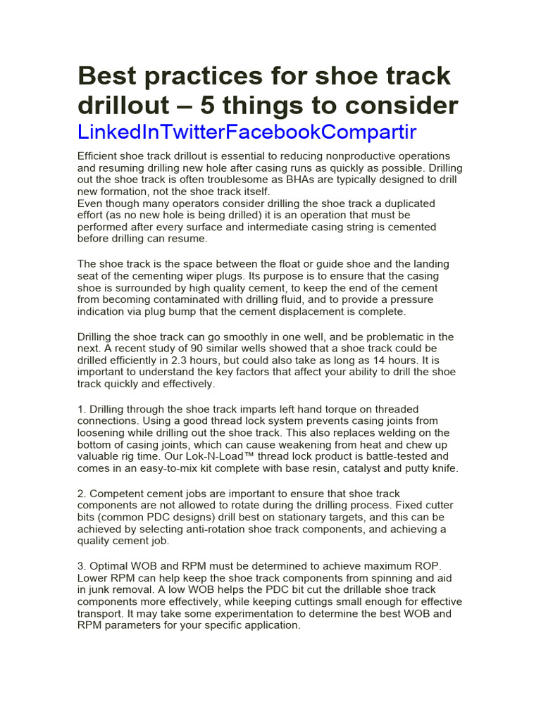 Best Practices For Shoe Track Drillout | PDF | Casing (Borehole) | Drilling