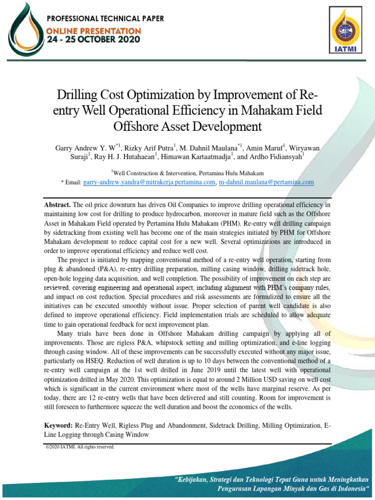 Optimizing Re-Entry Well Drilling in Mahakam | PDF | Oil Well | Casing ...