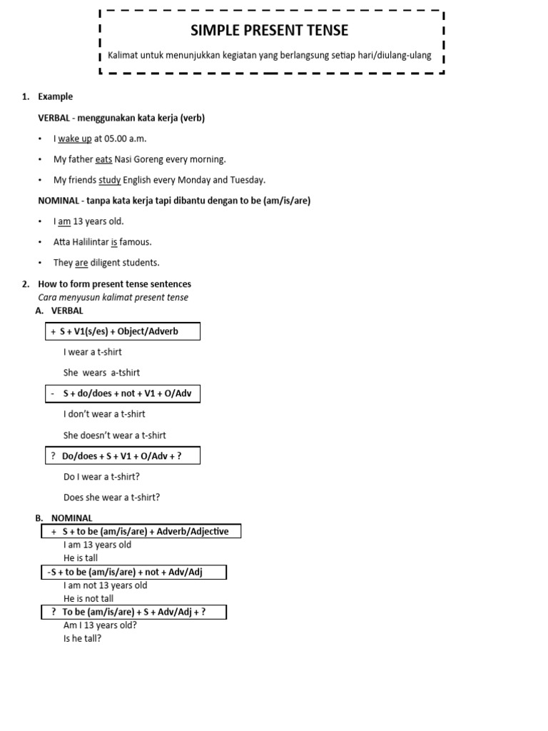 SIMPLE PRESENT TENSE Handout | PDF | Verb | Grammatical Tense