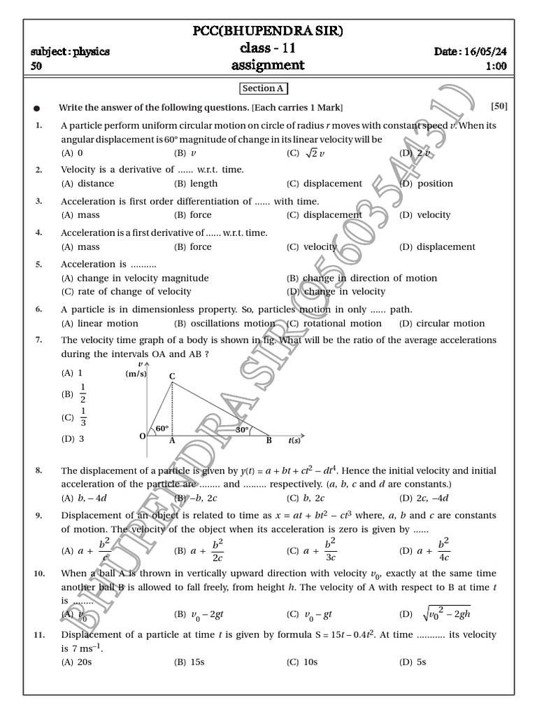 Assignment D16 May 2024 | PDF | Acceleration | Velocity