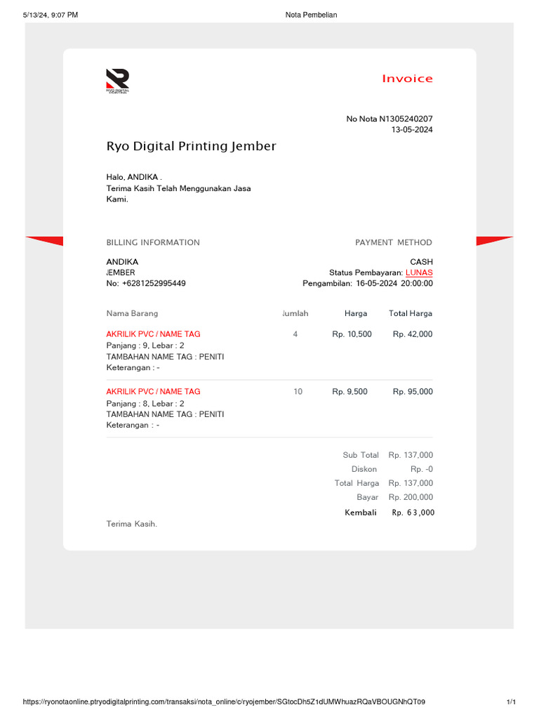 Nota Pembelian | PDF