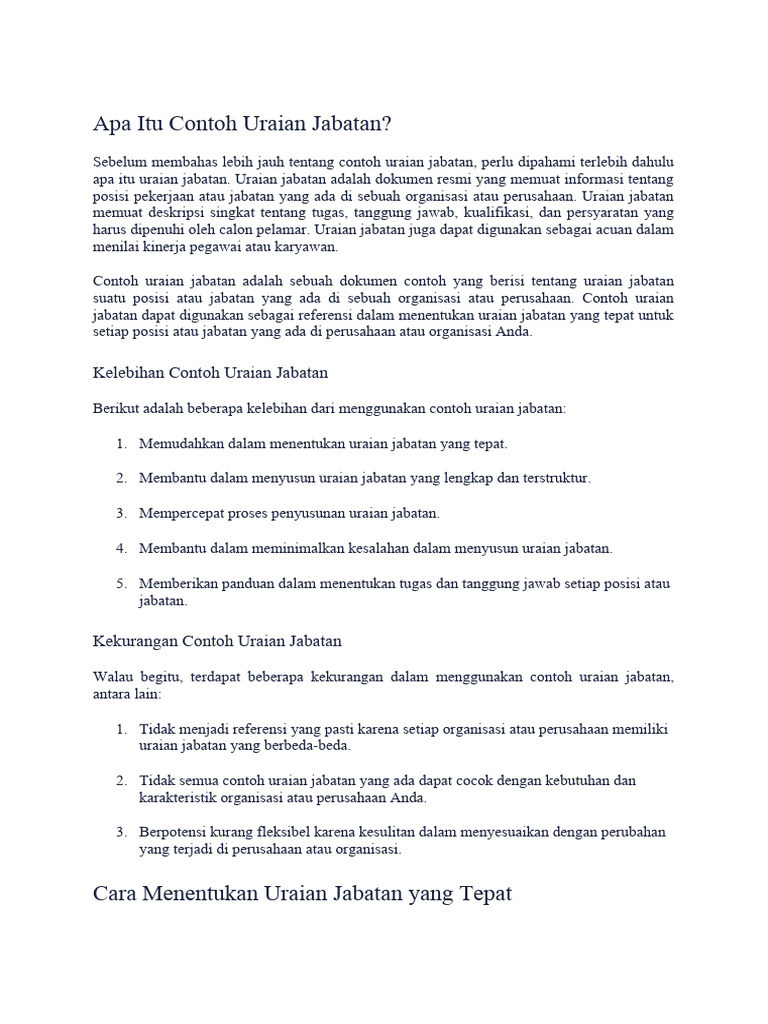 Apa Itu Contoh Uraian Jabatan | PDF
