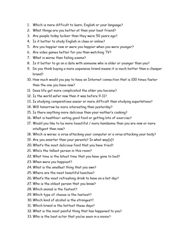 Comparative Conversation Questions | PDF | Lifestyle