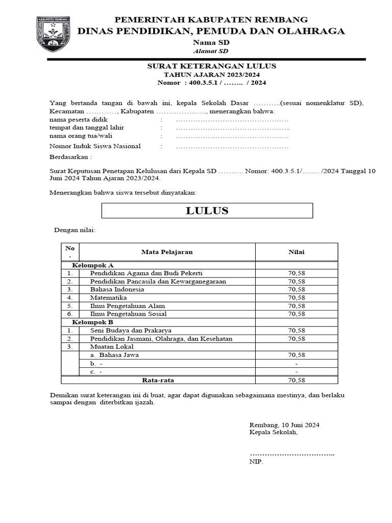Surat Keterangan Lulus 2024 | PDF