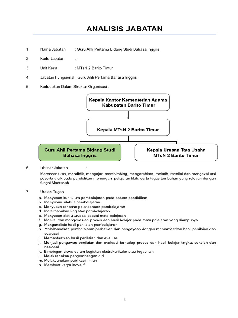 Contoh Analisis Jabatan Guru | PDF