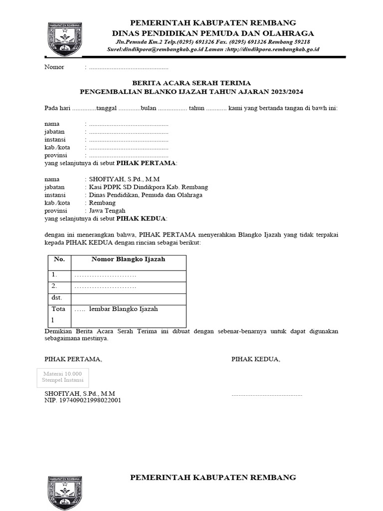Ba (Berita Acara) Pengembalian Ijazah | PDF Ba (Berita Acara) Pengembalian Ijazah | PDF