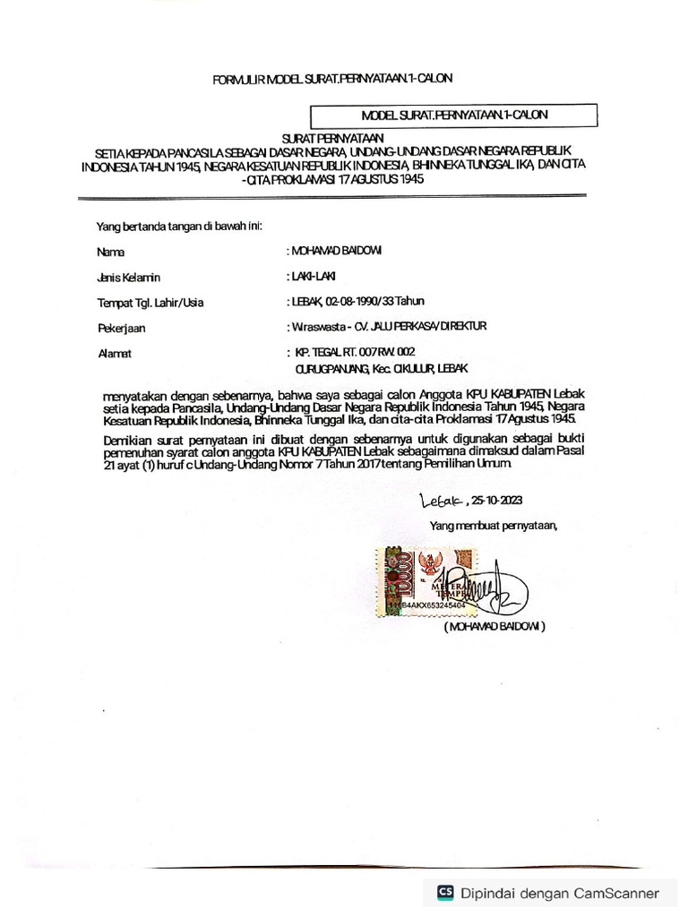 Surat Pernyataan - KPU - Lebak-1 | PDF