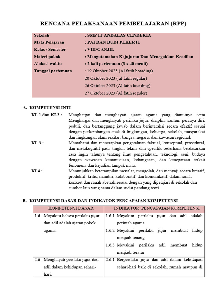 Bab 3 RPP Kelas 8 SMP It Ac Pai | PDF