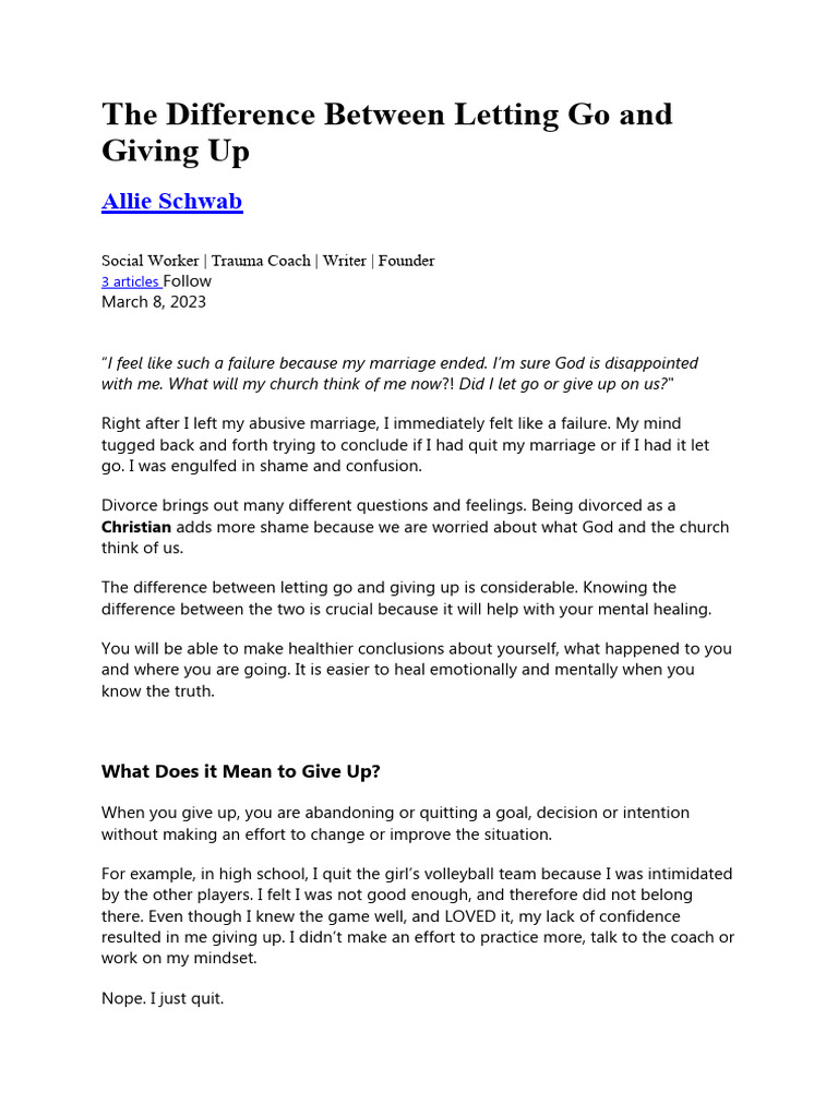 The Difference Between Letting Go and Giving Up | PDF | Shame ...