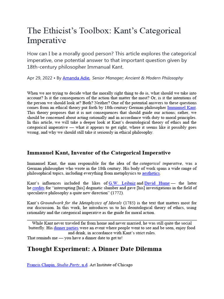 Kants Categorical Imperative | PDF | Immanuel Kant | Western Philosophy