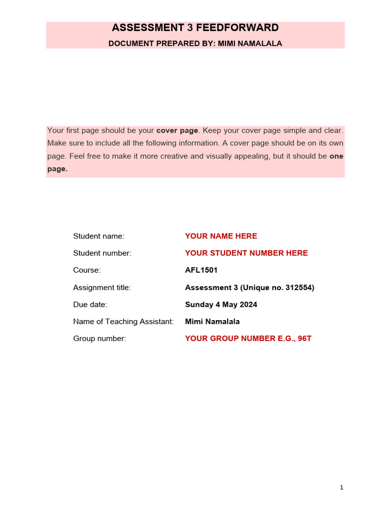 Assessment 3 Feedforward | PDF | Plagiarism | Family