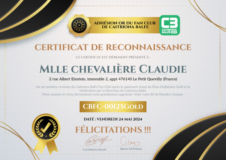 Certificat Cbfc-00125gold | PDF