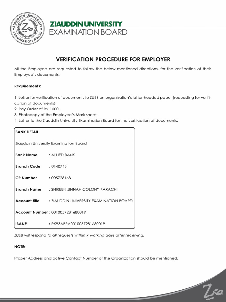 ZUEB Employer Verification | PDF