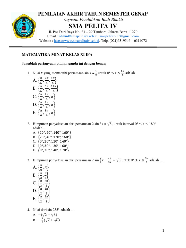 Soal Matematika Minat Kelas XI IPA | PDF