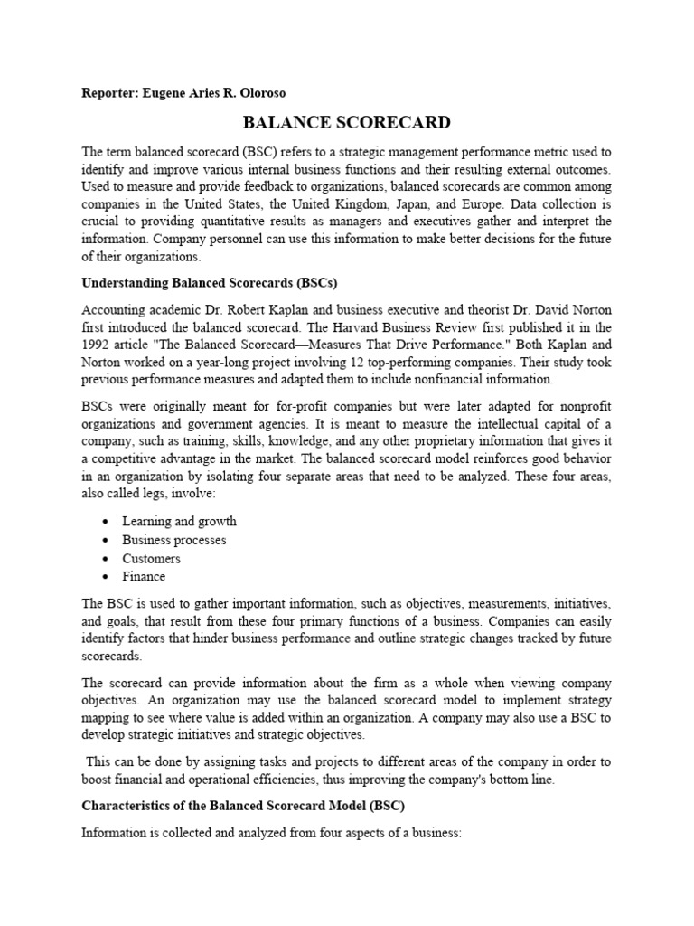 Balanced Scorecard - Financial & Non-Financial Measures | PDF ...