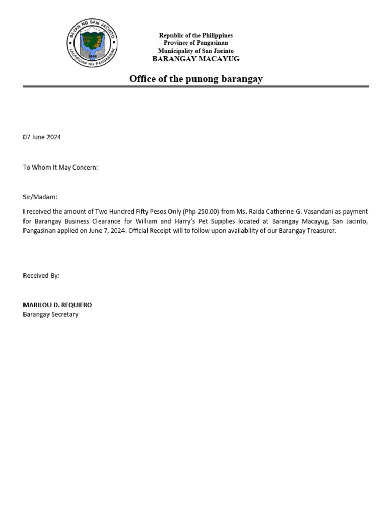 Acknowledgement Receipt Business Clearance | PDF