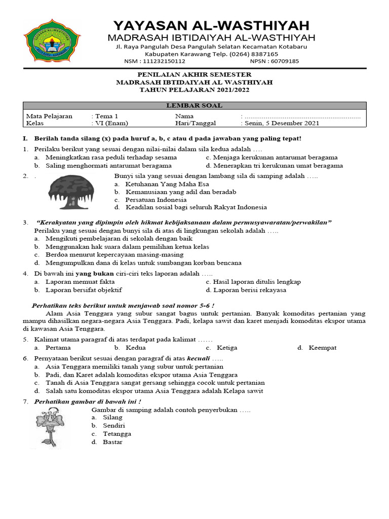 Soal PAS Kelas 6 2022-2023 | PDF | Perjalanan