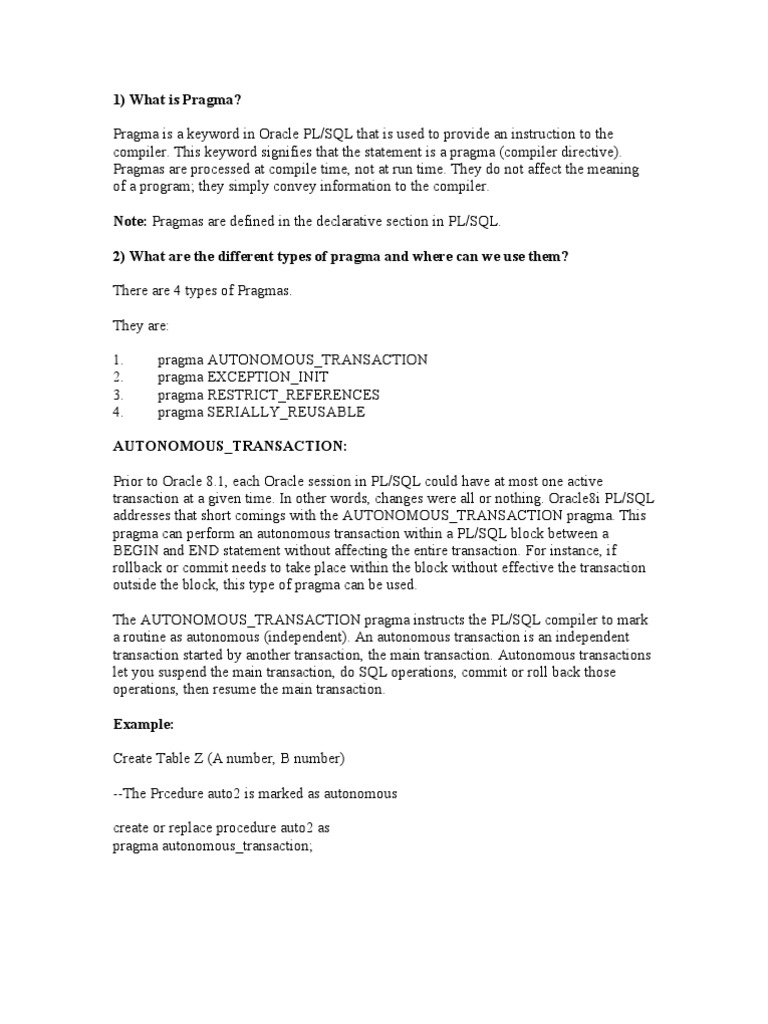 1) What Is Pragma? | PDF | Pl/Sql | Oracle Database