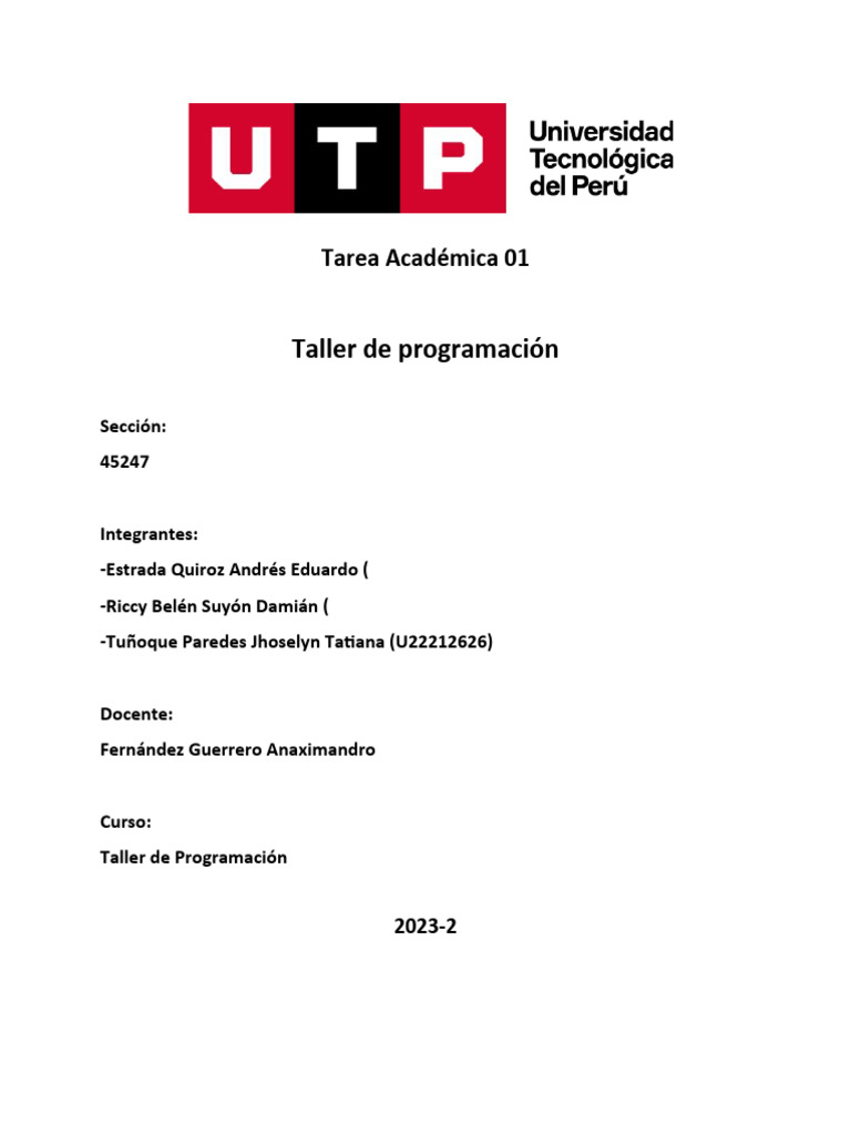 Taller de Programación: Tarea Académica 01 | Descargar gratis PDF | Java (lenguaje de ...