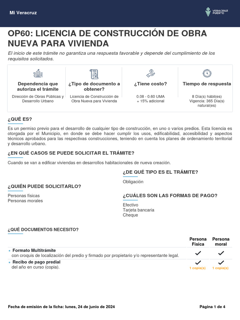 Licencia de Construcción de Obra Nueva para Vivienda | PDF