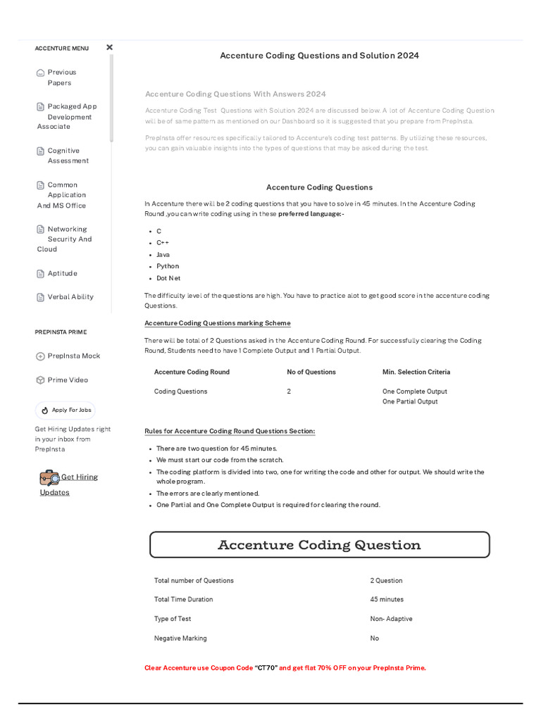 Accenture Coding Questions And Answers 2024 Prepinsta Pdf Integer Computer Science