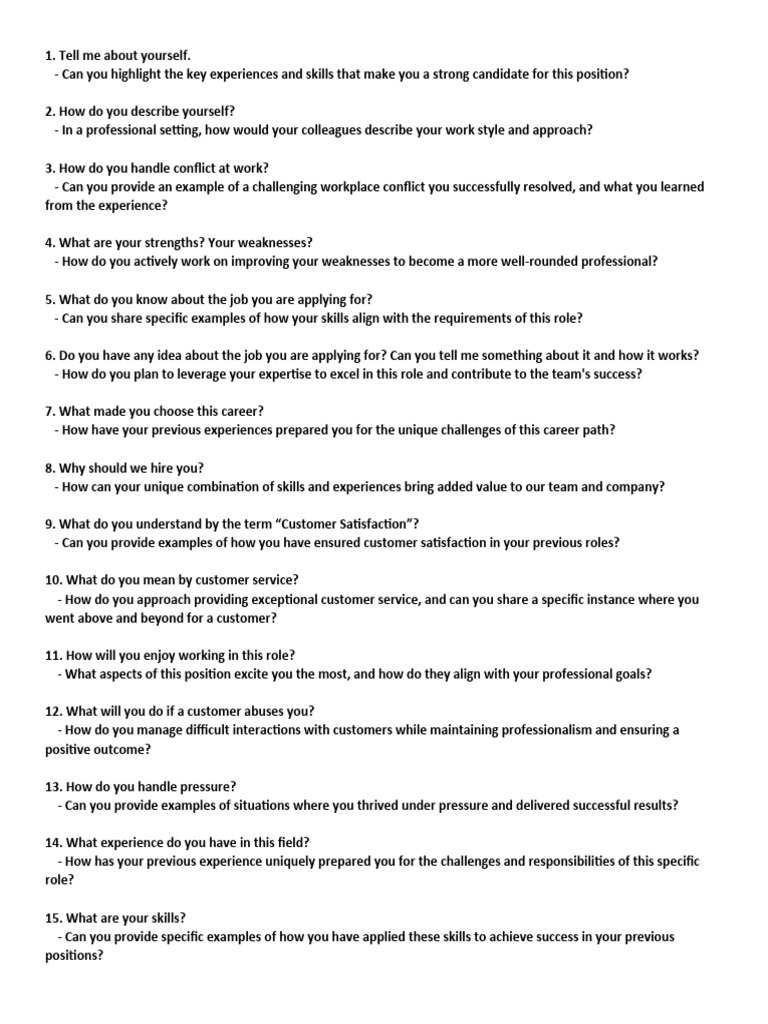 Sample Interview Questions | PDF | Cognition | Psychology