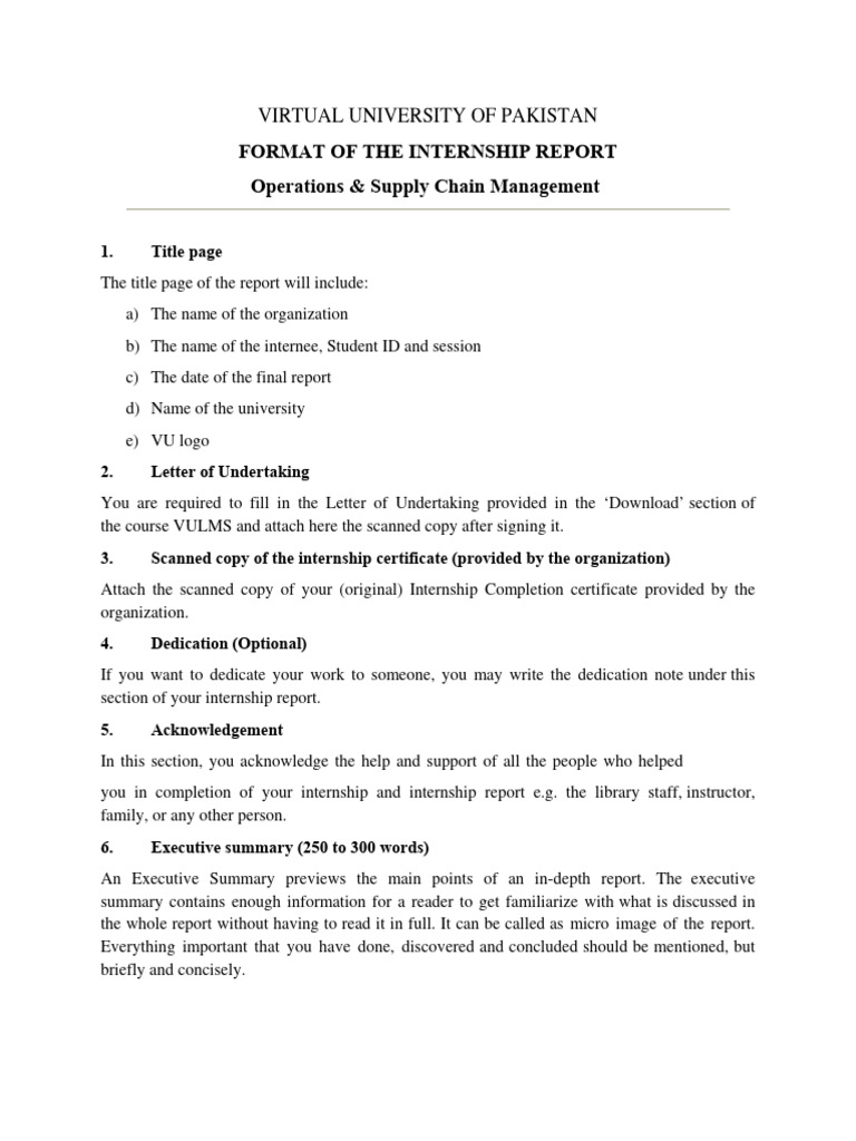 Internship Report Format For Operations and Supply Chain Management ...