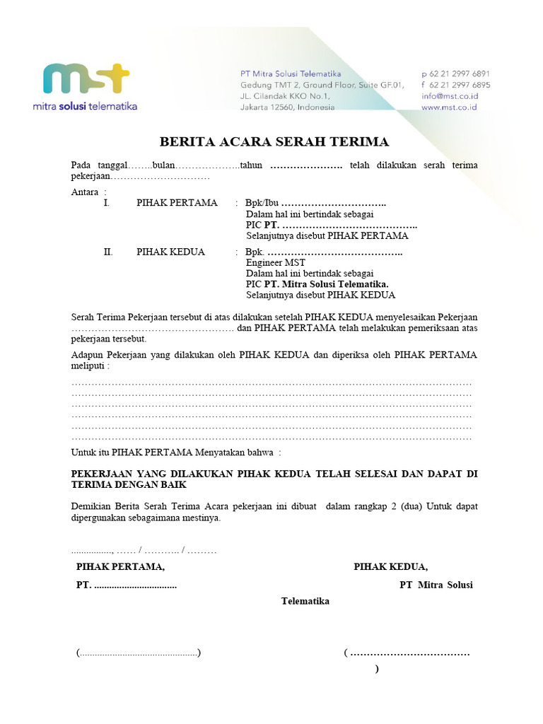 Draft Berita Acara Serah Terima | PDF