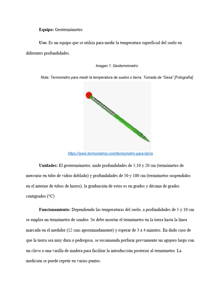 Geotermómetro: Medición de Temperatura del Suelo | PDF | Termómetro ...